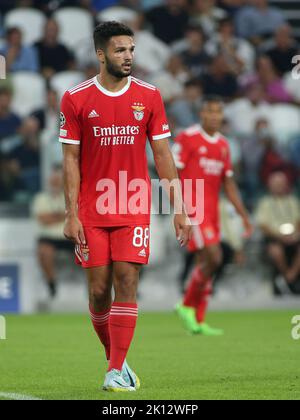 Turin, Italy. 14 September 2022. Dusan Vlahovic of Juventus FC reacts ...