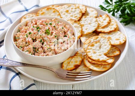 ham salad spread with creole mustard and mayonnaise dressing in white ...