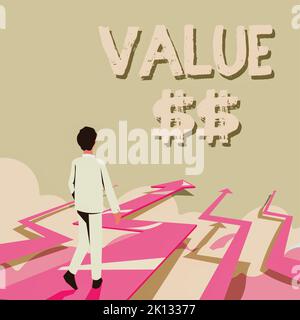 Hand writing sign Value Dolar. Concept meaning the worth of the process ...