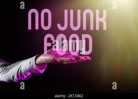Hand writing sign No Junk Food. Business showcase Stop eating unhealthy ...