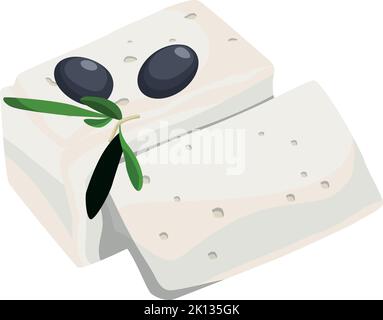 Feta soft cheese. Cartoon greek brined curd white peace made from ...