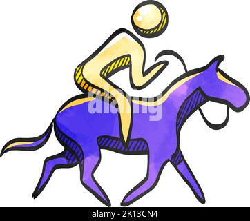 Horse riding icon in doodle sketch lines. Sport championship race ...