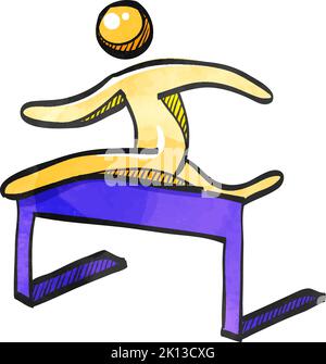 Hurdle run icon in doodle sketch lines. Sport competition running ...