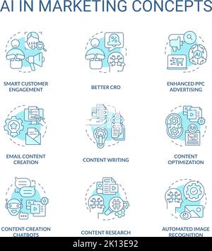 Machine marketing linear icons set. automation, optimization ...
