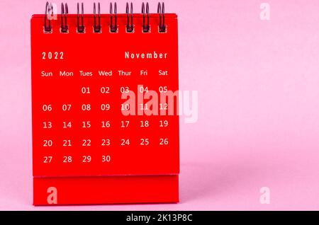 Red November 2022 Monthly desk calendar for 2022 year wite pink rose ...