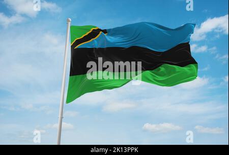 flag of African Arabs Zanzibaris at cloudy sky background, panoramic ...