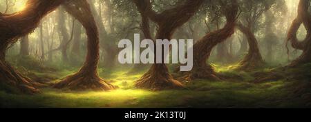 Amazing forest, panorama of trees on a sunny summer day. Centuries-old ...