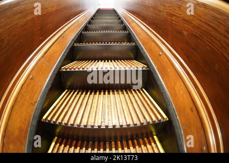 old antique wooden escalator in new york city mall Stock Photo - Alamy