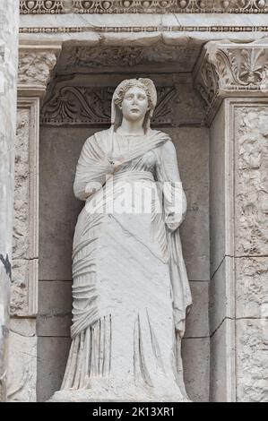 The Statue of Arete in the wall of the Celsus Library at Ephesus Stock ...