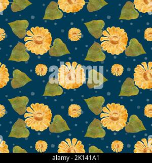 Sunflower watercolor seamless pattern. Hand drawn clipart isolated on ...