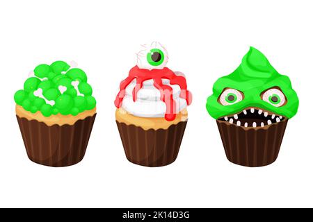 Cupcake Halloween monster dessert with scary eye on blood jelly in ...