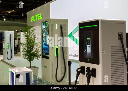 Detroit, Michigan - An electric car charging station on display in the ...