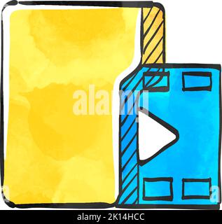 Hand drawn Movie folder icon in gold foil texture vector illustration ...