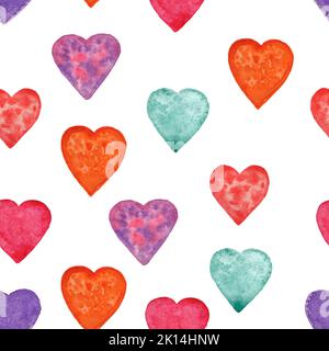 Hand drawn watercolor Valentines seamless pattern with colored stamps ...