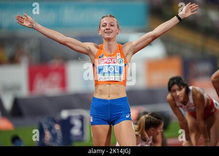 Femke Bol winning the 400 meters at the European Athletics ...