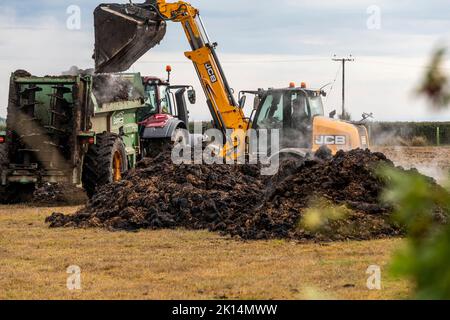 Modern agriculture. Muck spreading prior to ploughing Stock Photo - Alamy