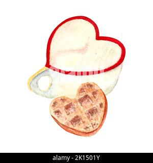 mug ceramic heart shaped, sweet waffle heart watercolor isolated on ...