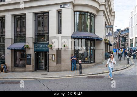 Exterior of The Monument, a Greene King public house on the corner of ...
