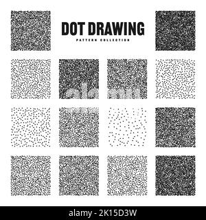 Square shaped dotted objects, stipple elements. Stippling, dotwork ...