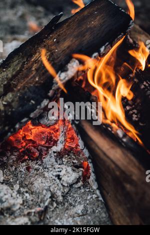 flames of roaring coal fire in a fire place at Beamish Village Stock ...