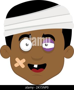 Cartoon beaten man head, vector illustration. Colored and black ...