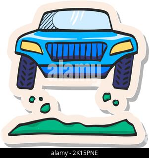 Hand drawn Rally car icon in gold foil texture vector illustration ...