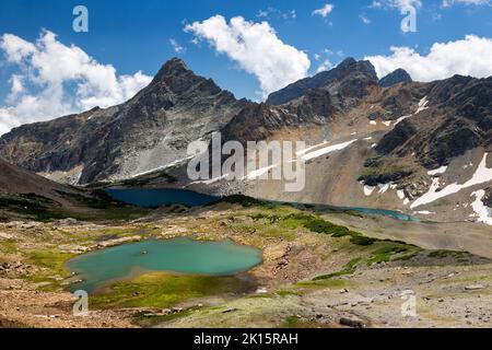 Mount Wister rising high above Shoshoko Falls as forest fire smoke sets ...