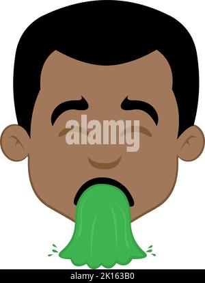 Cartoon man is vomiting, vector illustration. Black outlined and white ...