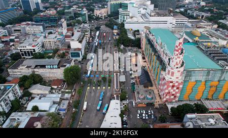 Aerial view of South Jakarta Blok M Intercity Bus Terminal. This ...