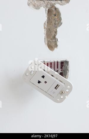 Electrical Wiring under plaster, hidden installation cables for socket ...