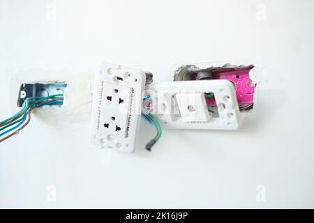 Electrical Wiring under plaster, hidden installation cables for socket ...