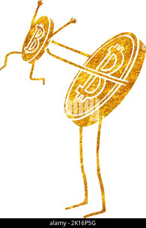 Bitcoin character figure holding small coin. Hand drawn vector ...