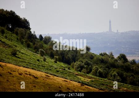 Lancashire countryside with Blackpool tower on the horizon Stock Photo ...
