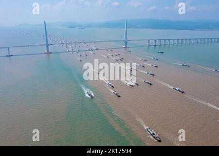 Aerial photo shows the sea-crossing road around Huangjiao Island in ...
