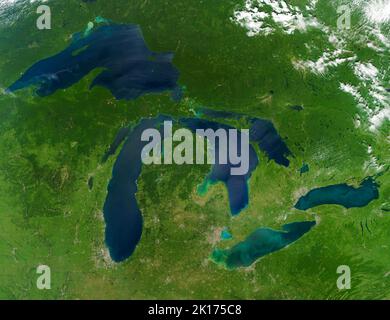 Satellite view of the Great Lakes, USA Stock Photo - Alamy