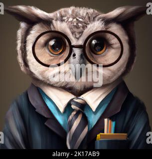 an illustration of a librarian owl looking stern Stock Photo - Alamy