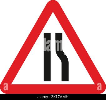 Vector graphic of a uk road narrows on both sides road sign. It ...