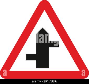 Vector graphic of a uk staggered junction ahead road sign. It consists ...