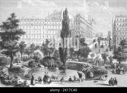 Der Platz Square Montholon und der Pont de la rue Vellefond in Paris ...