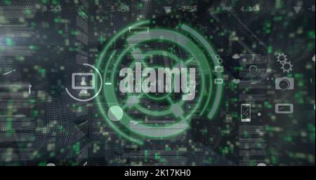 Image of scope scanning over network of connections with icons and ...