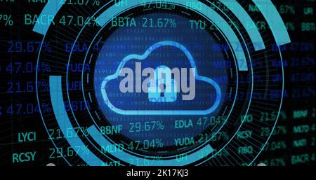 Image of scope scanning with wall icon and graph over stock market on ...