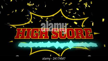 Image of red text high score over explosion and orange and white light ...