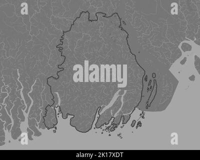 Barisal, division of Bangladesh. Bilevel elevation map with lakes and ...