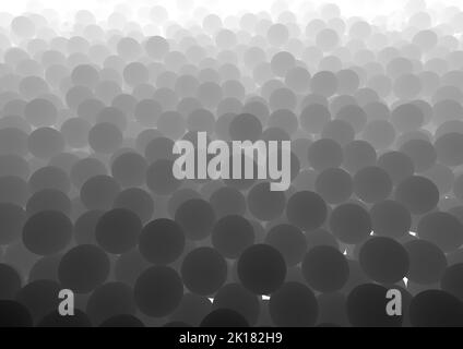 An array of translucent white rubber balls spread out to form a solid ...