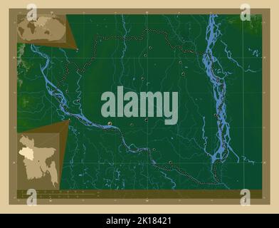 Rajshahi, division of Bangladesh. Elevation map colored in sepia tones ...