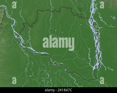 Rajshahi, division of Bangladesh. Colored elevation map with lakes and ...