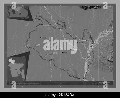Rangpur, division of Bangladesh. Bilevel elevation map with lakes and ...