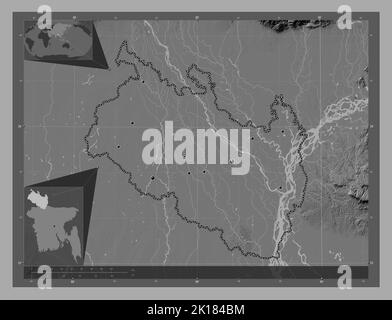 Rangpur, division of Bangladesh. Bilevel elevation map with lakes and ...
