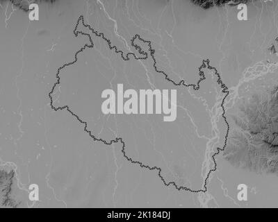 Rangpur, division of Bangladesh. Grayscale elevation map with lakes and ...