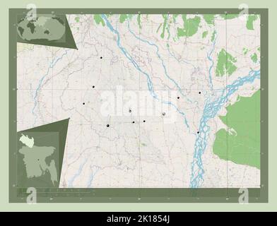Rangpur, division of Bangladesh. Open Street Map. Corner auxiliary ...